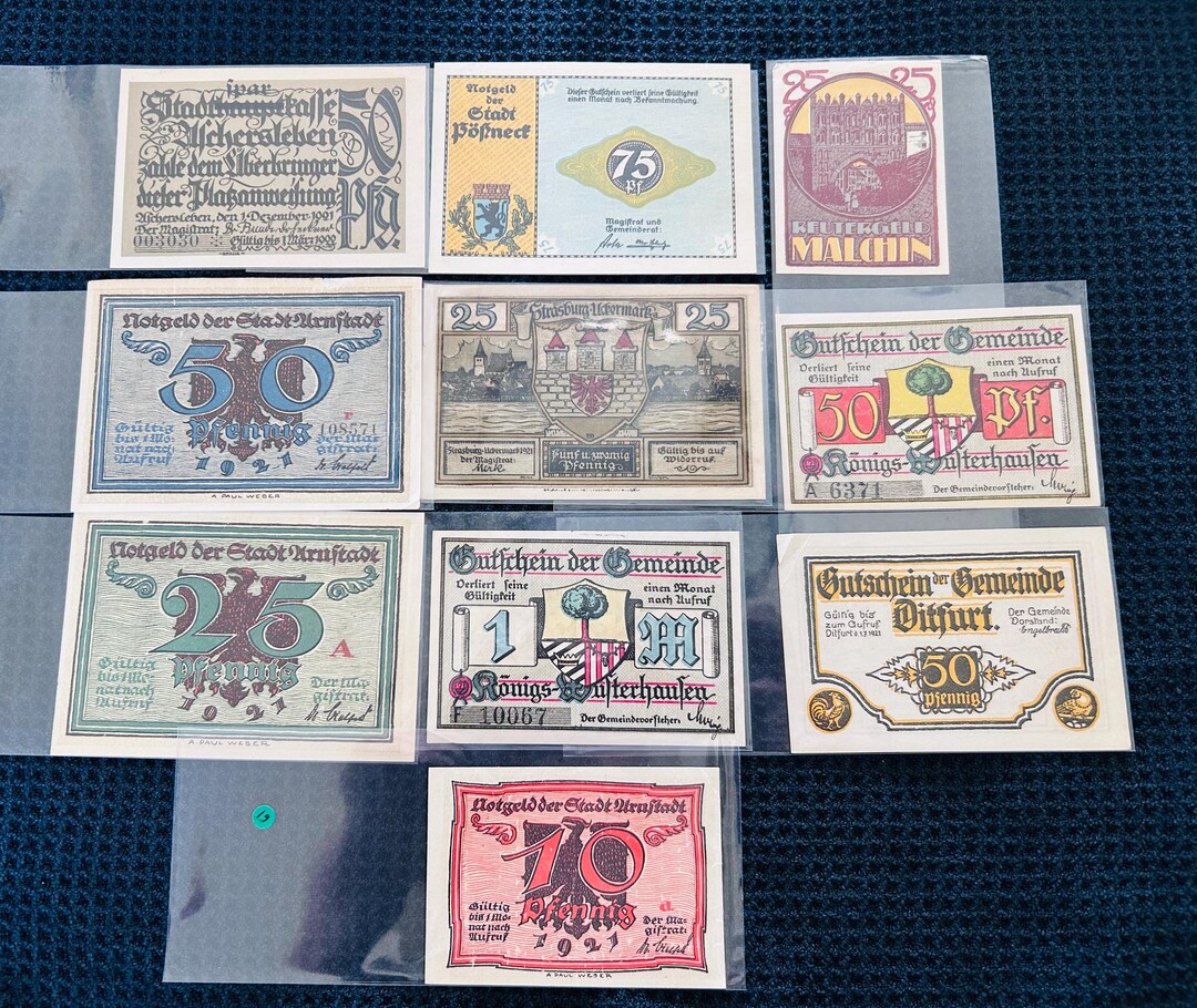 10 German Notgeld Banknotes - Vintage Emergency Currency - 1920s ...