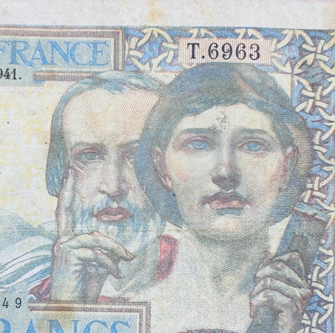 1941 France 20 Francs Banknote – Vintage WWII Era French Currency ...