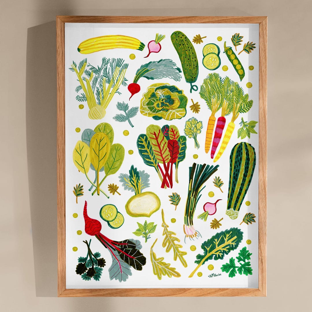 Framed Home Grown Vegetable Art Print by H Miller Ink, More Sizes ...