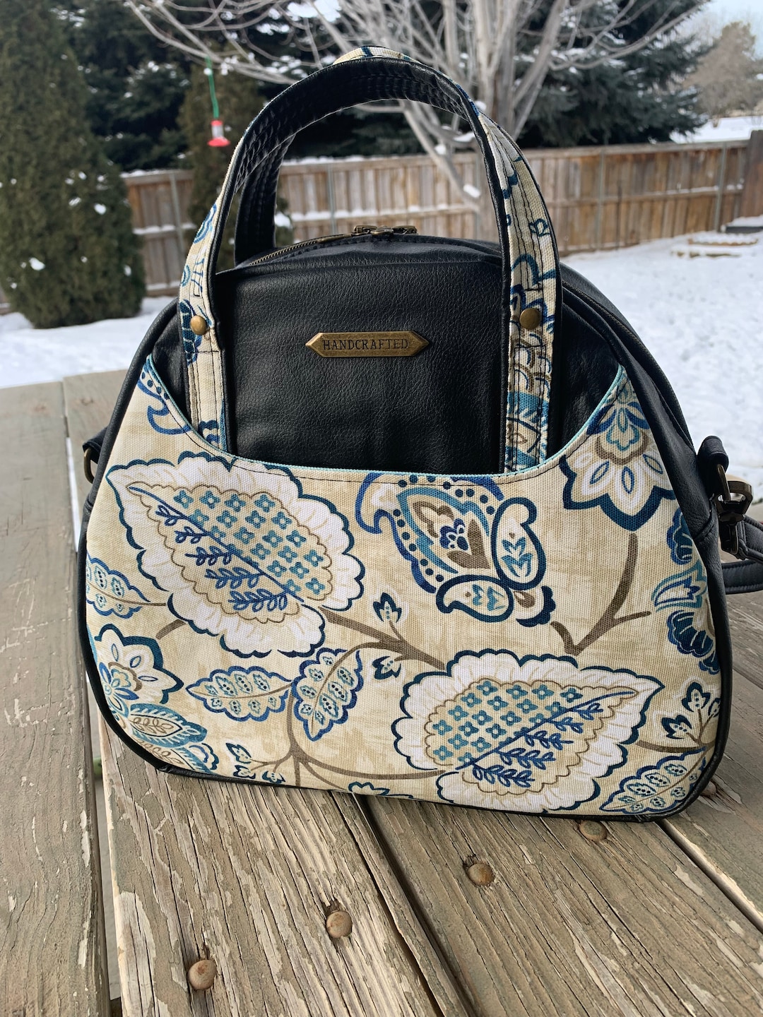 Blue Floral Bowler Bag Purse for Women Gift for Her Gift for Mom ...