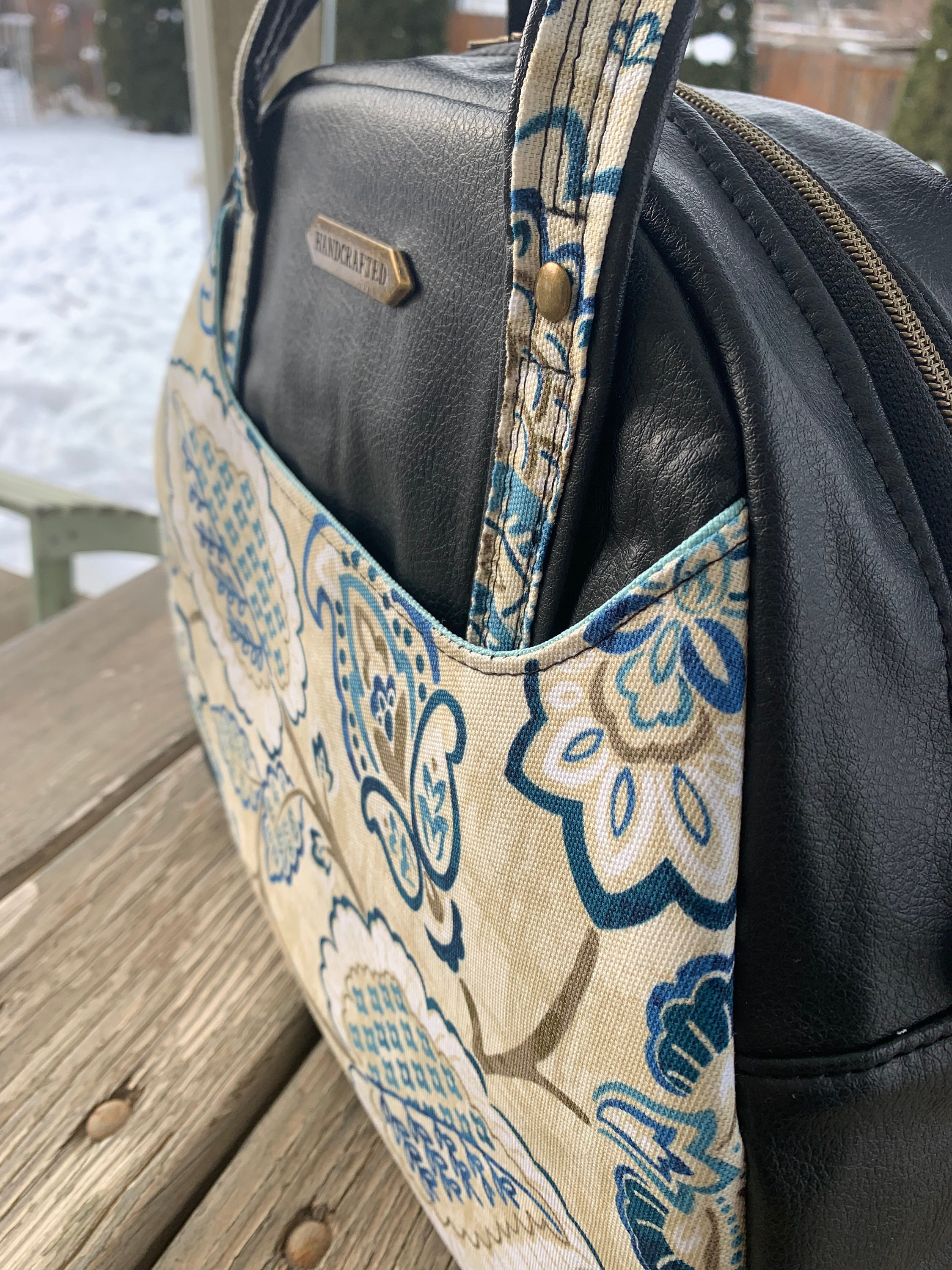 Blue Floral Bowler Bag Purse for Women Gift for Her Gift for Mom ...