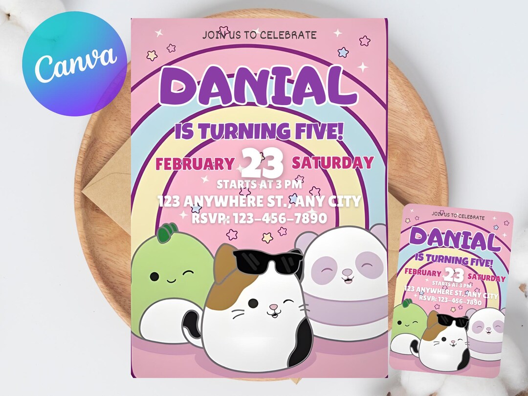 Editable Squishmallow Birthday Invitation, Squishmallow Invitation ...