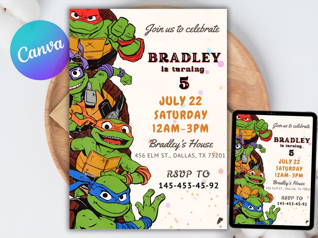 Ninja Turtle Birthday Invitation, Editable Karate Party Invite (instant ...