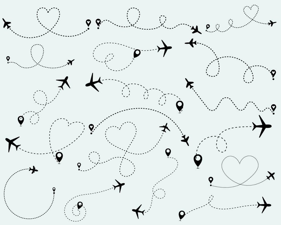 Airplane Route SVG Bundle: Travel Clipart, Heart Path Cut File (digital ...