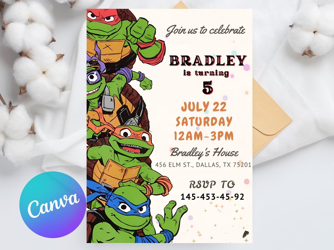 Ninja Turtle Birthday Invitation, Editable Karate Party Invite (instant ...