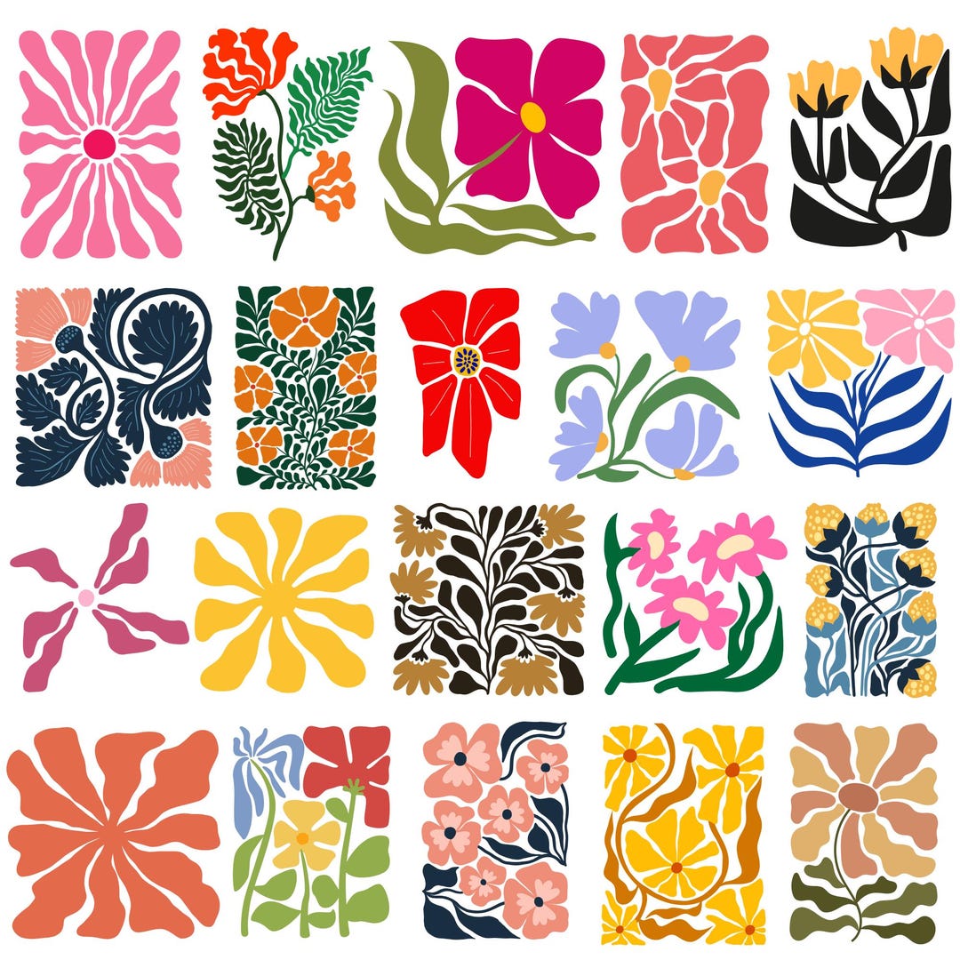 Abstract Flower SVG Bundle, Retro Floral PNG, Groovy Designs (digital ...