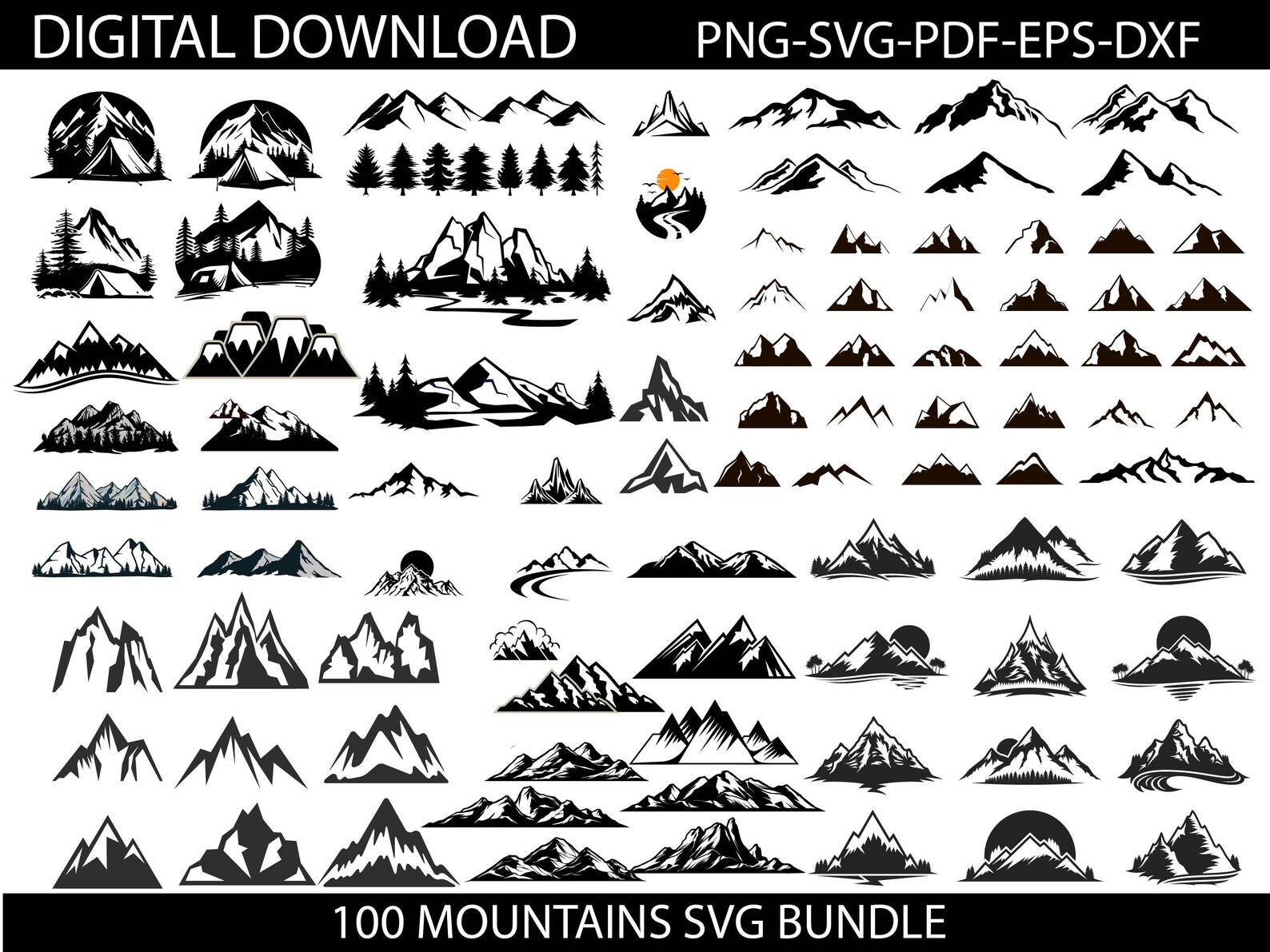 Mountain SVG Bundle: Hand-drawn Forest Tree Cut Files (digital Download ...