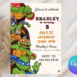 Ninja Turtle Birthday Invitation, Editable Karate Party Invite (instant ...