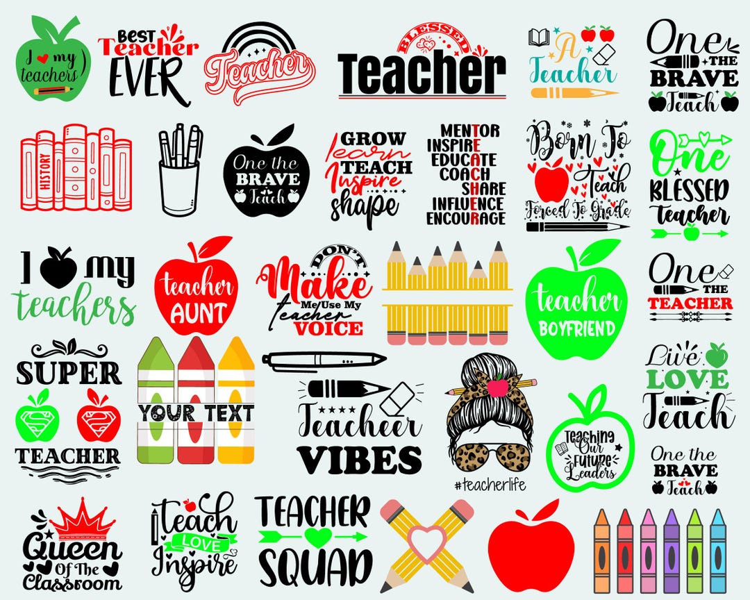 Teacher SVG Bundle: School, Quote, Pencil Designs (digital Download) - Etsy