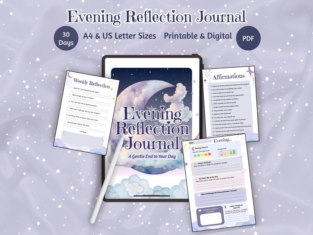 Evening Reflection Journal Printable: Gratitude, Self-care (A4 & US ...