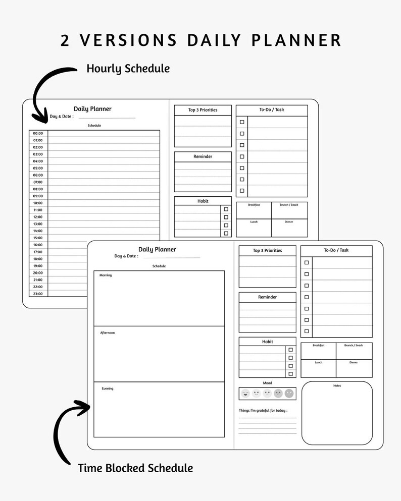 Minimalist Daily Planner Printable: Hourly + Time Block Layouts ...