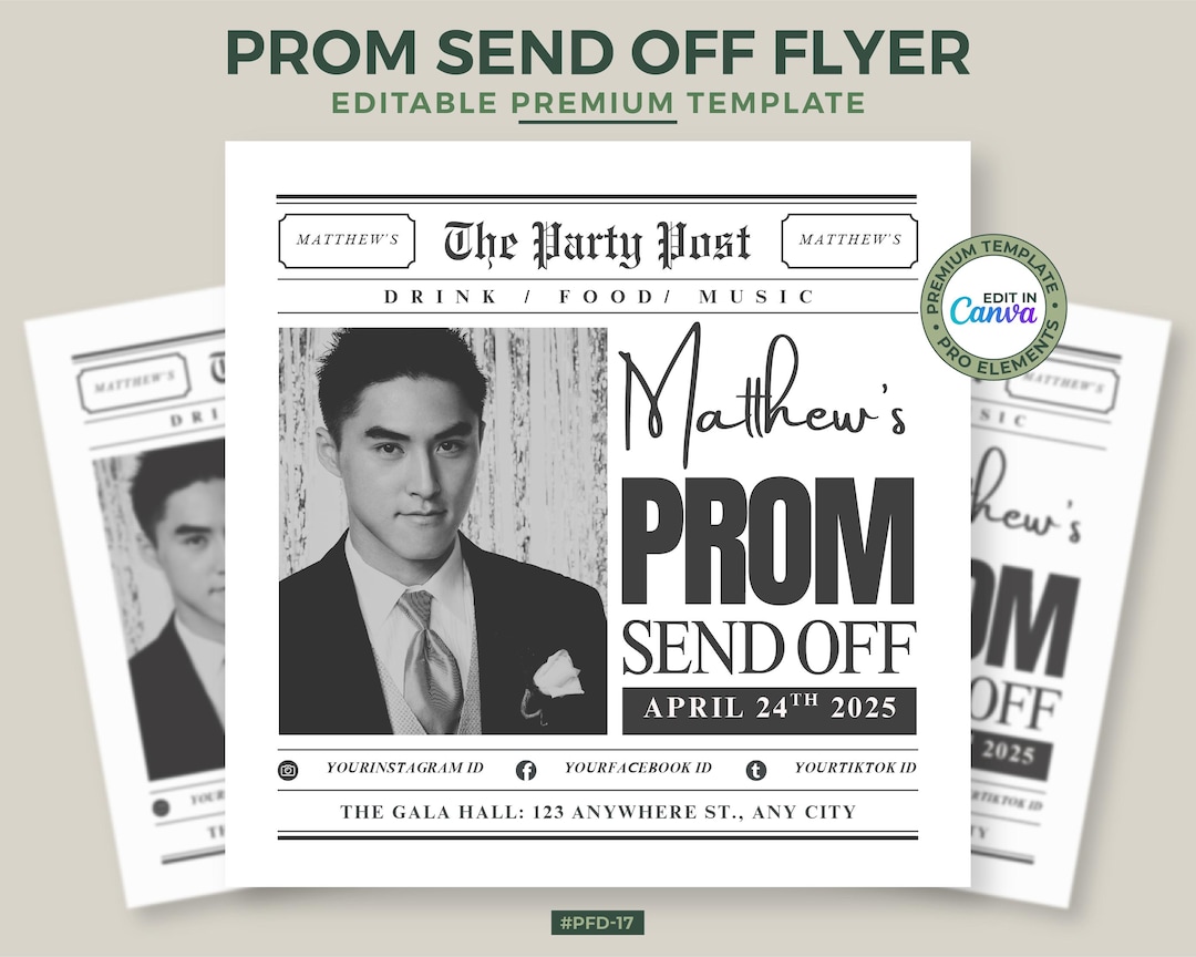 Newspaper Prom Send off Party Flyer: Editable Canva Template - Etsy