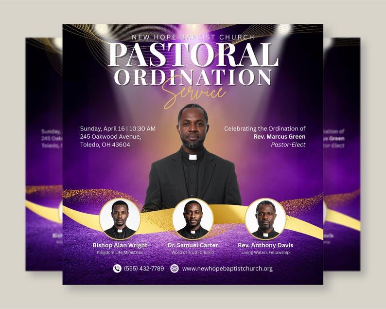 Pastoral Ordination Flyer Template - DIY Church Event Design for Deacon ...