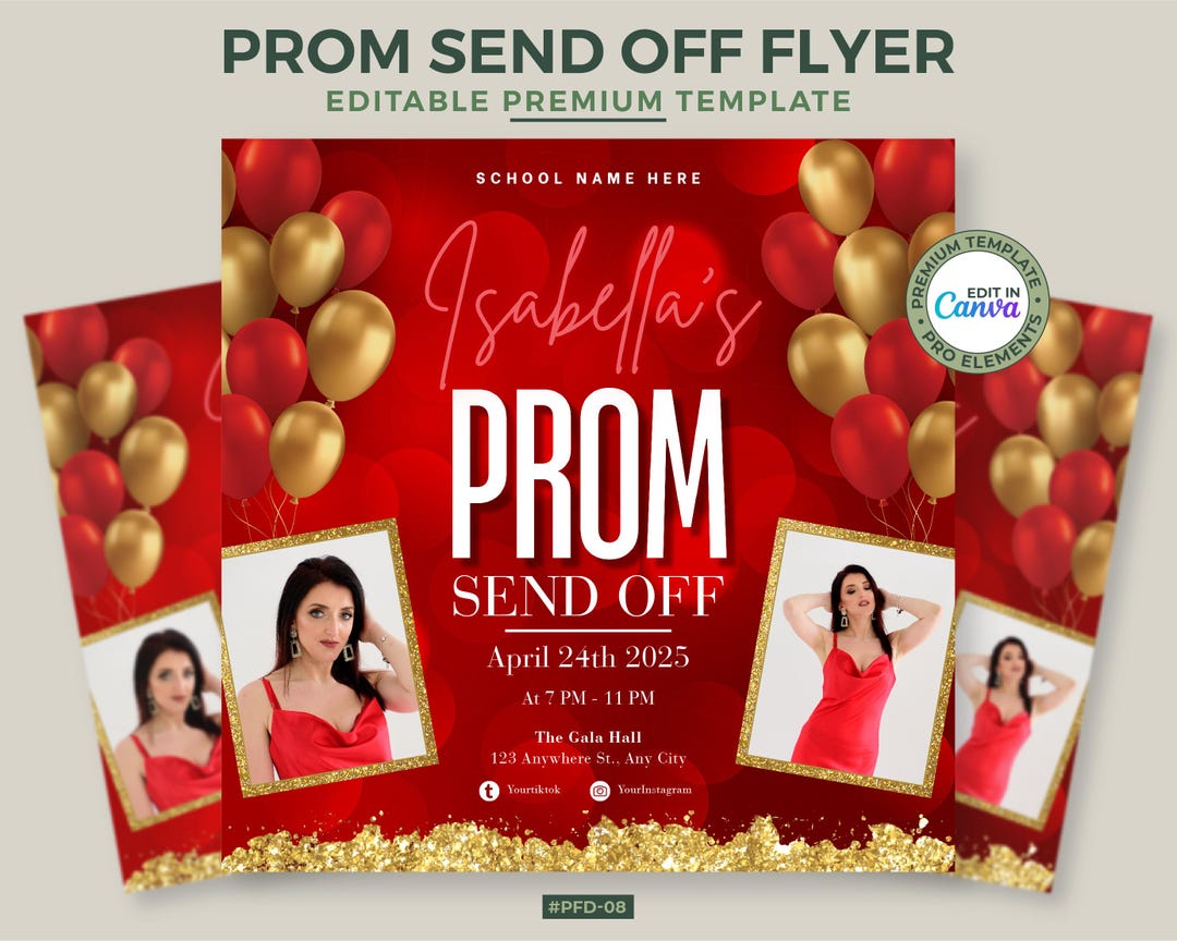 Red & Gold Prom Send off Flyer | Canva Editable Template | DIY Prom ...