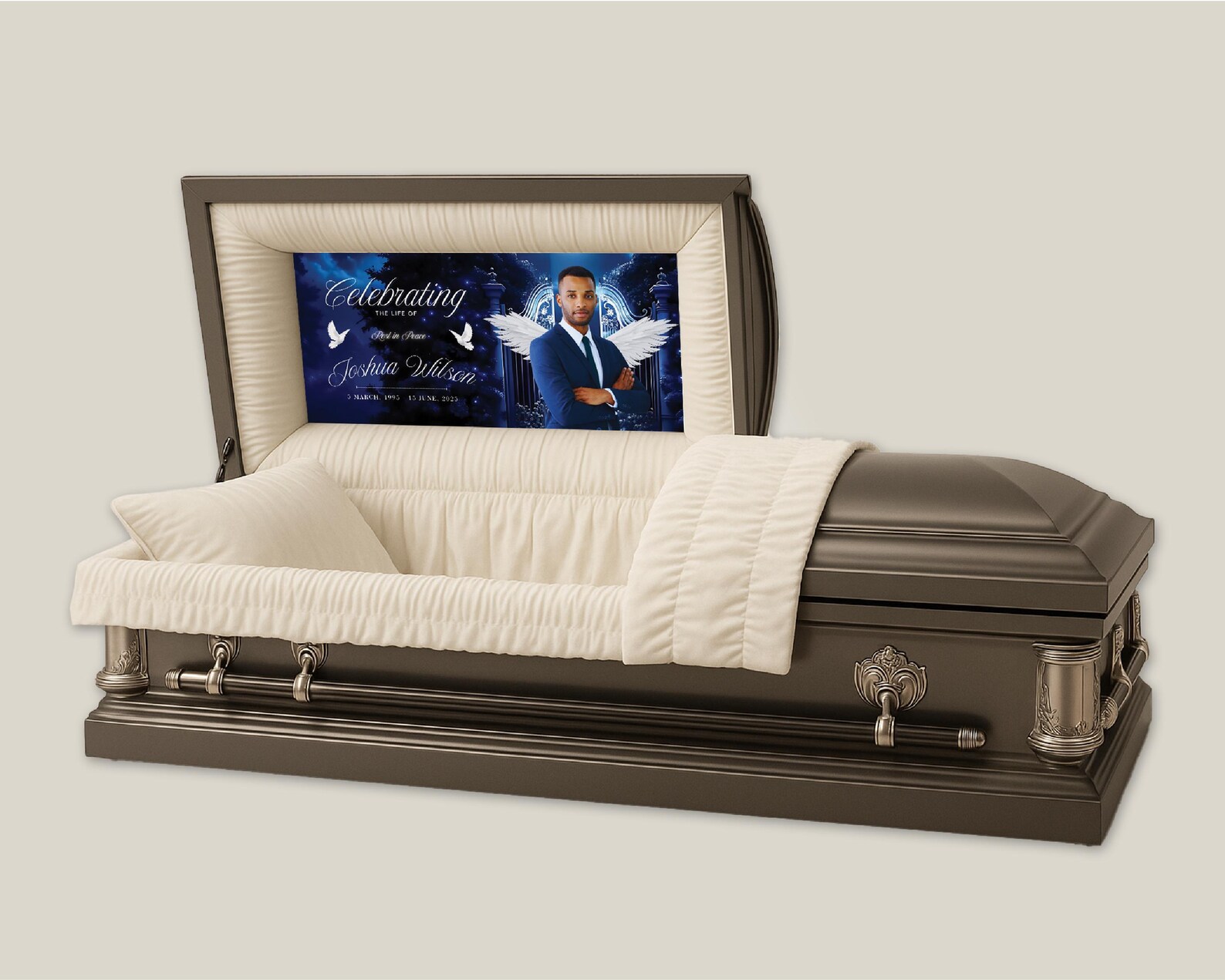 Angel Wings Obituary Template: Navy Blue Obituary Casket Panel Insert ...