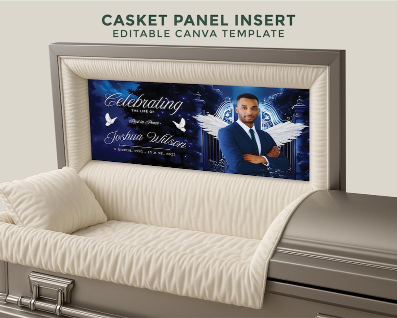 Angel Wings Obituary Template: Navy Blue Obituary Casket Panel Insert ...