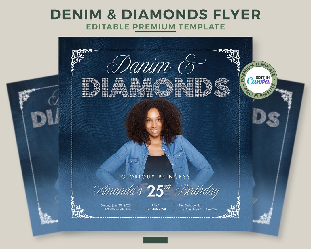 Denim & Diamonds Birthday Invitation: Dinner Party Flyer, Canva ...