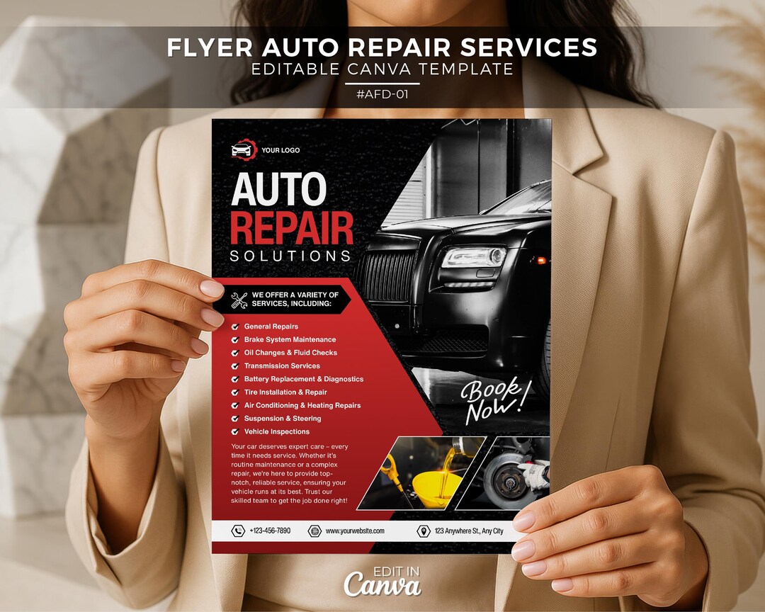 Auto Repair Flyer Template: Customizable Car Mechanic Design (canva Pro ...