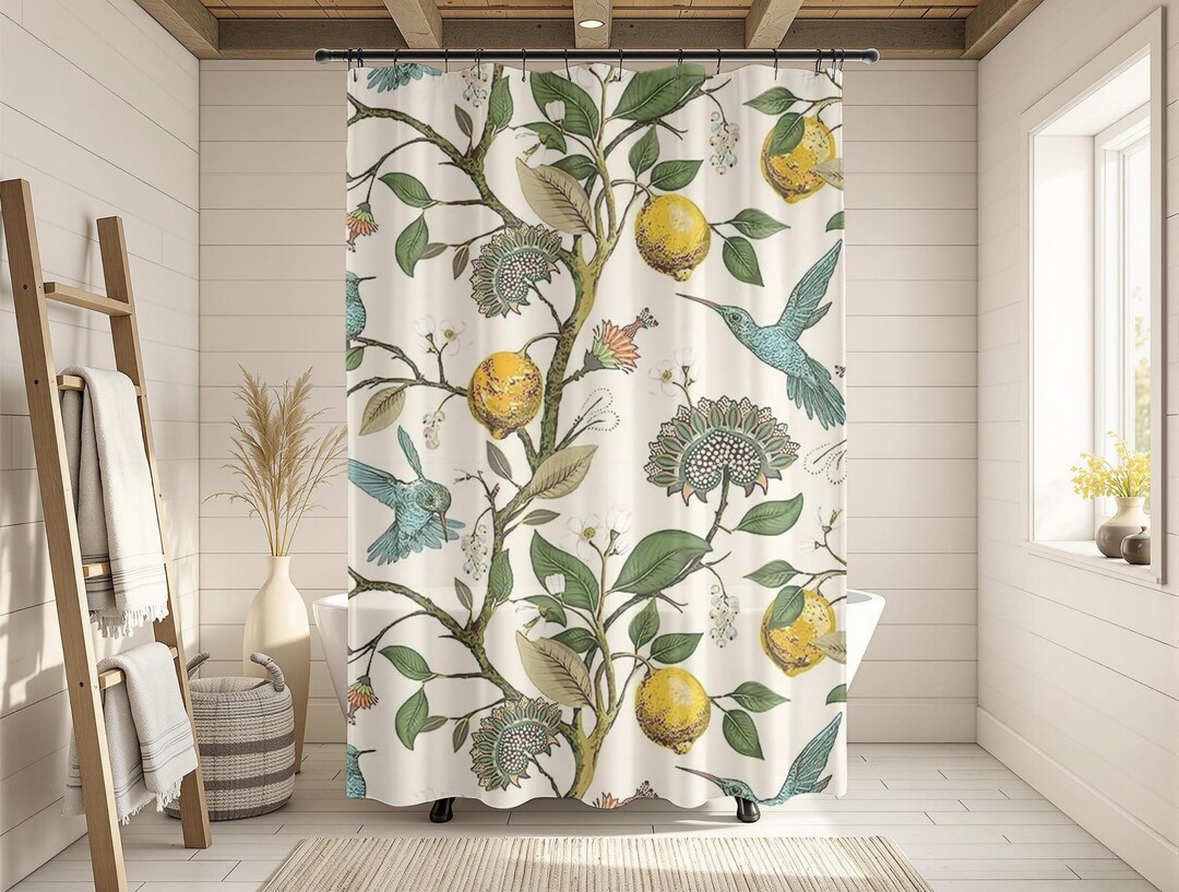 William Morris Pattern Shower Curtain - Retro Botanical Bathroom Decor ...