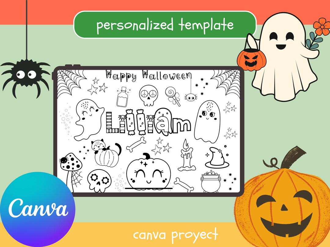 Custom Halloween Name Coloring Page & Placecard - Fun DIY Table Decor ...