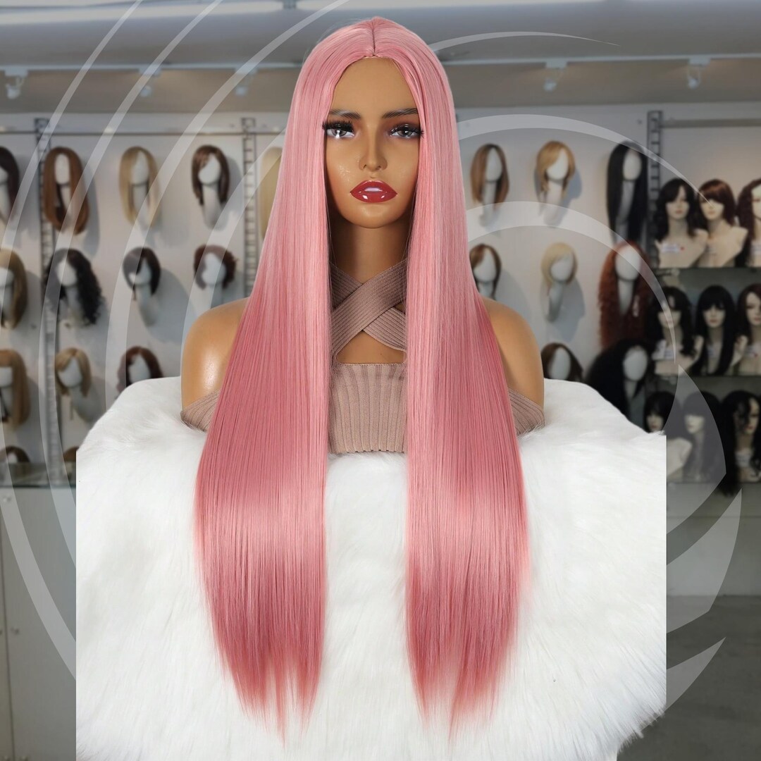 Dusty Pink Lace Front Wig, Extra Long Straight Synthetic Hair, Cosplay ...