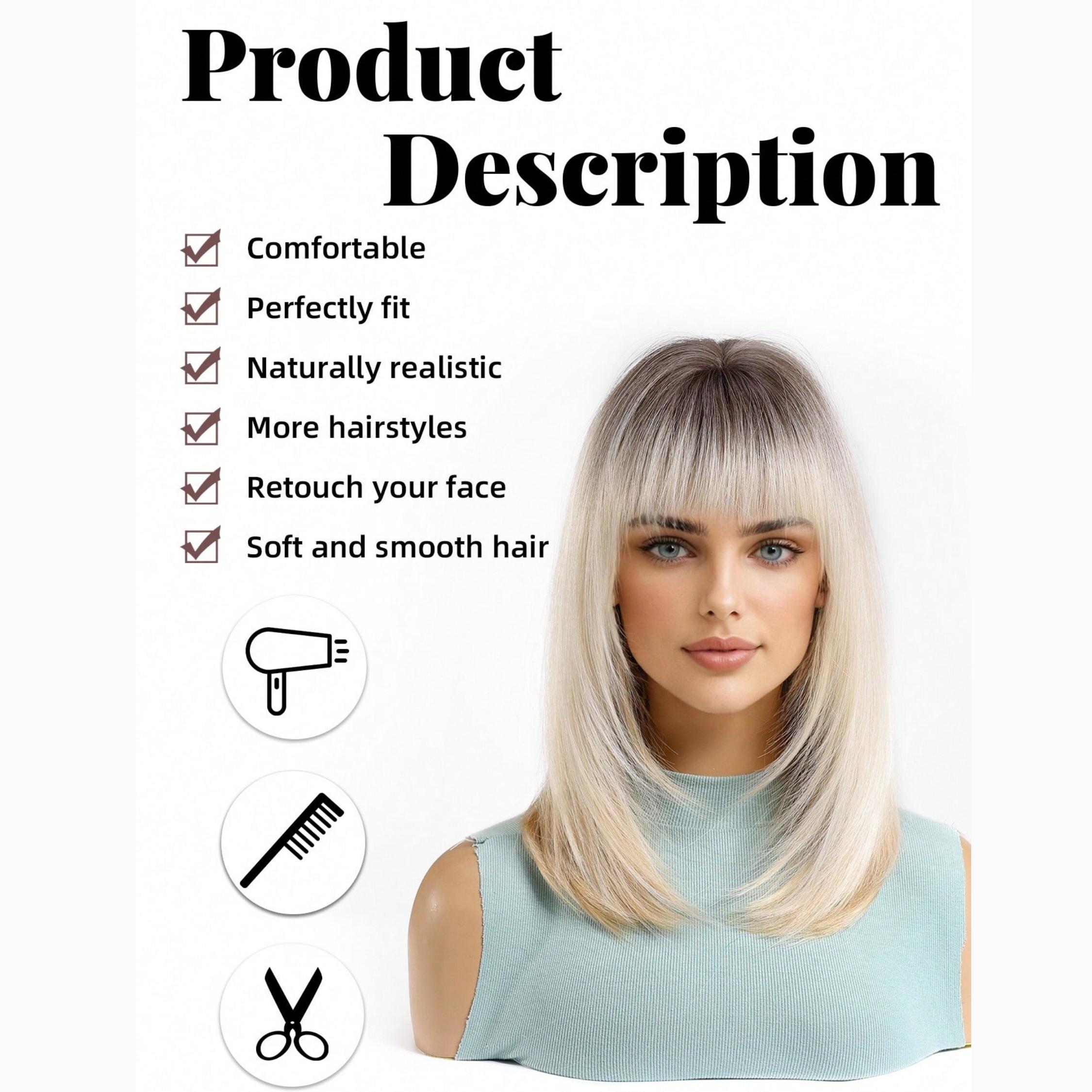 Linen Blonde Wig With Bangs: Heat-resistant Medium Length - Etsy