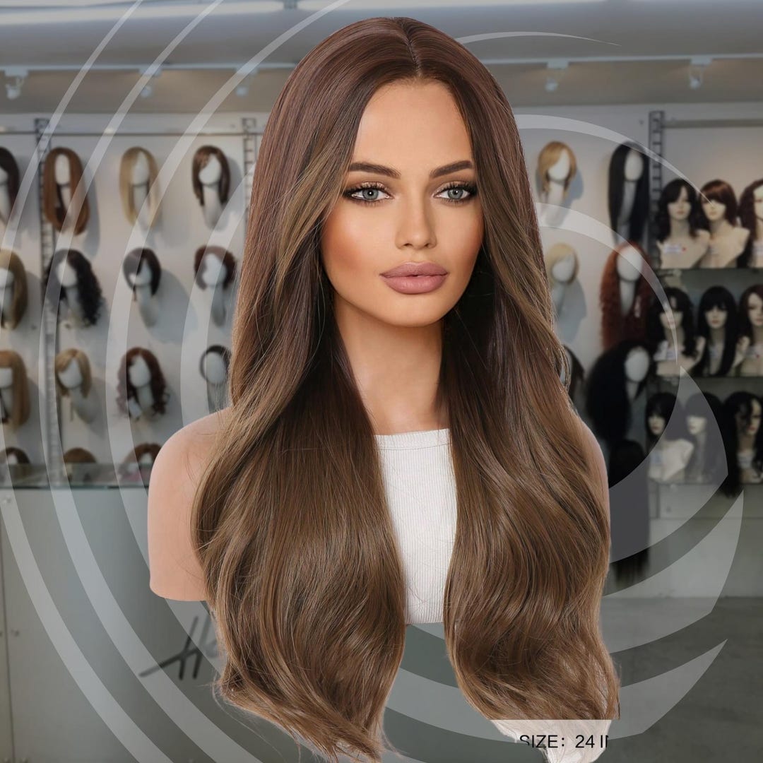 Women 26-inch Brown Wavy Lace Front Wig: Heat-resistant Synthetic Fiber ...