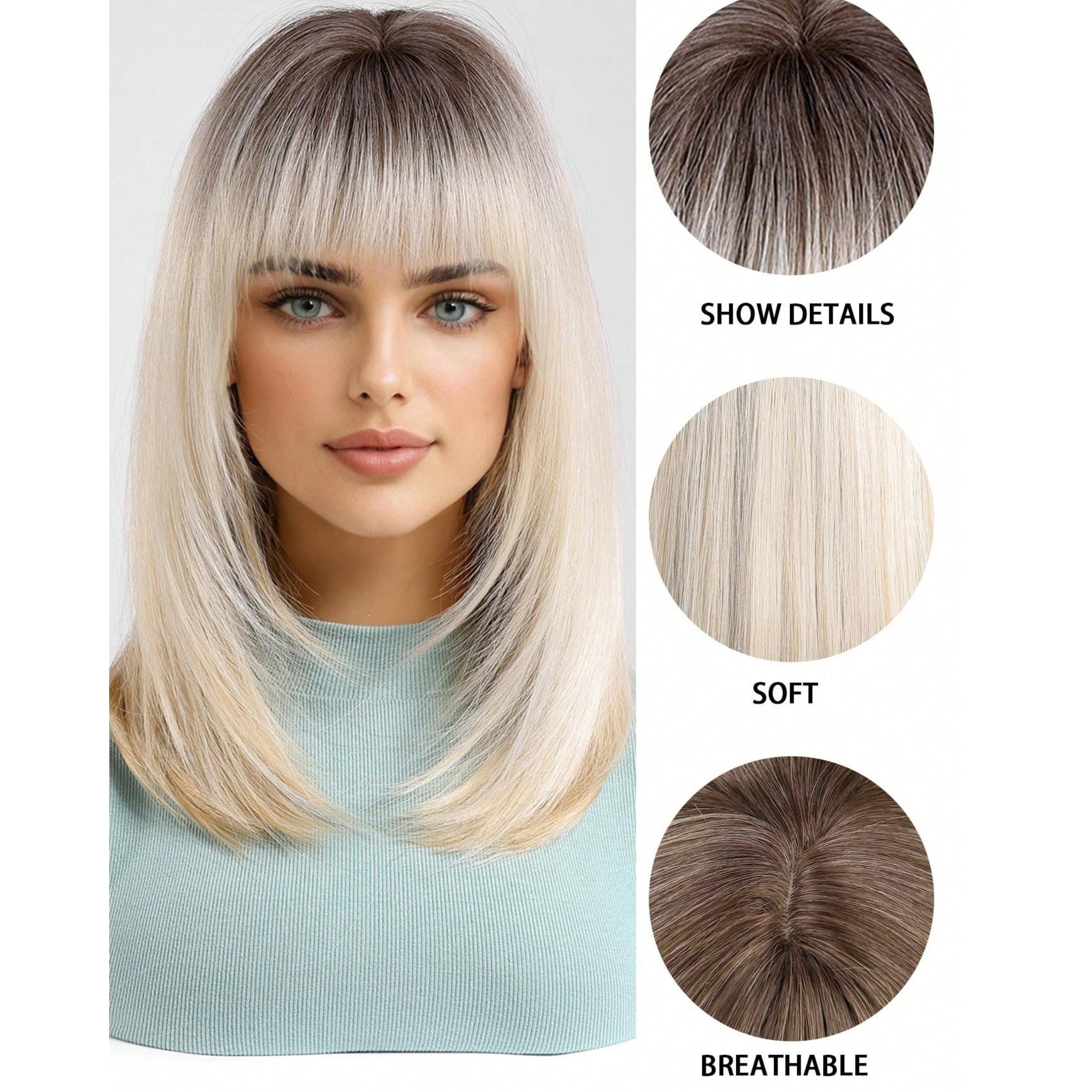 Linen Blonde Wig With Bangs: Heat-resistant Medium Length - Etsy