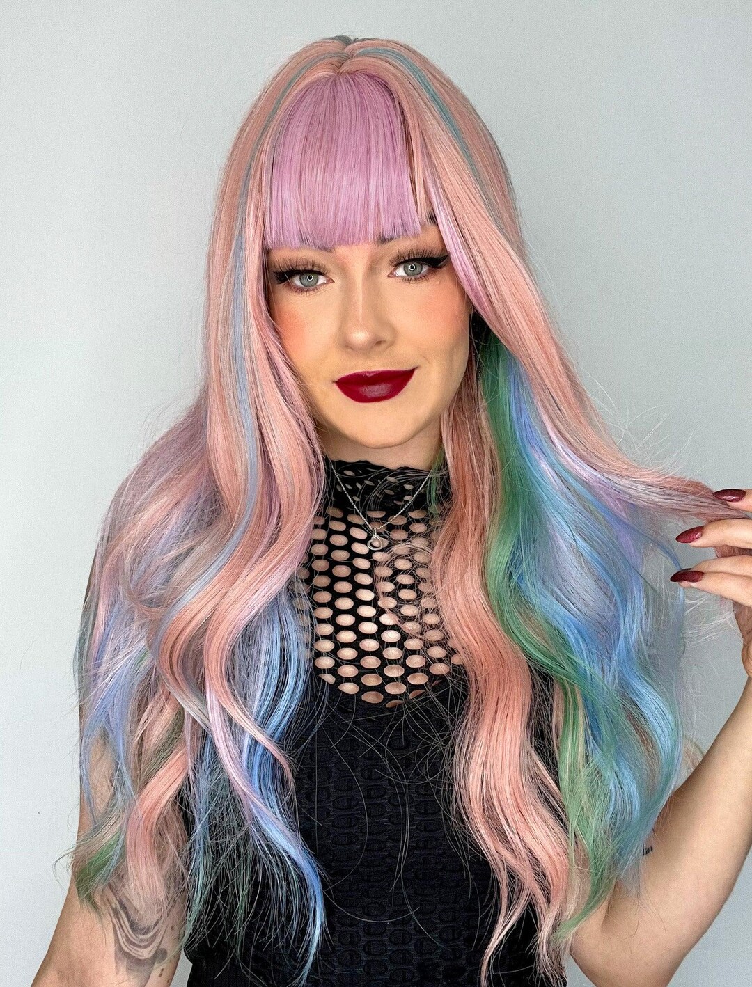 Pastel Rainbow Wig, Wig, Women Rainbow Wig, Pink Wig, Colorful Wig ...