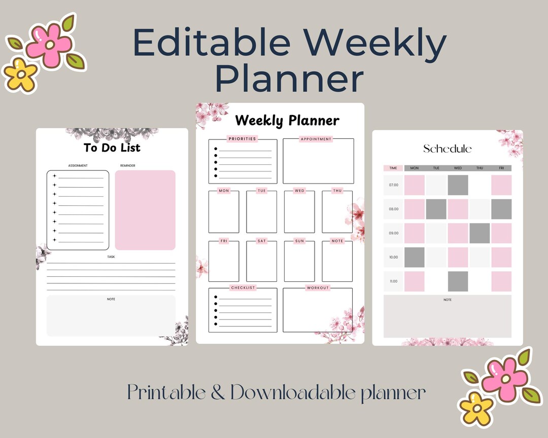 Editable Weekly Planner – Printable PDF/PNG for Time Management ...