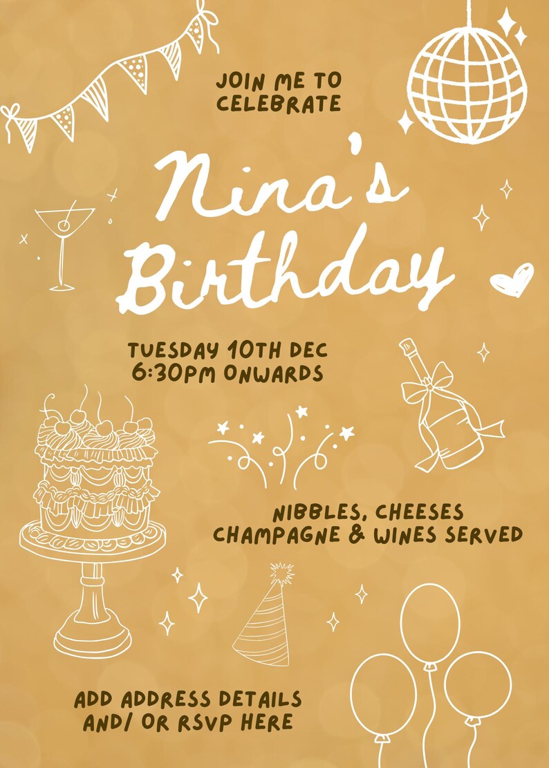 Gold Birthday Party Invitation: Editable Canva Template (digital ...