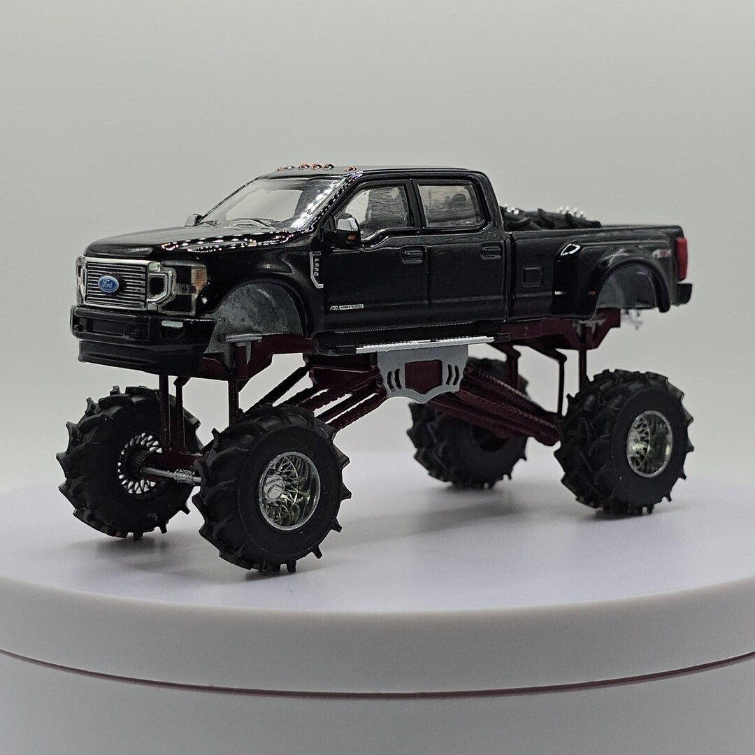 1/64 Custom 2022 F350 Mega Mud Truck With Black Paint and Maroon ...