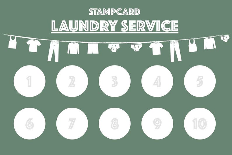 Printable Laundry Service Stamp Card | Digital Wash & Fold Loyalty Card ...