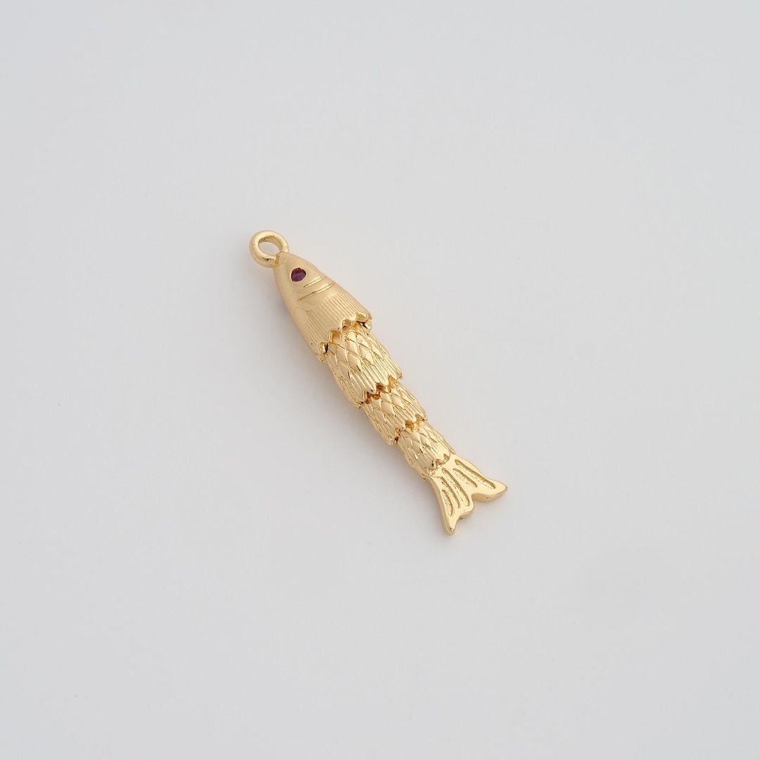 Gold Movable 3D Articulated Fish Charms 18K Gold Filled Fish Pendant ...