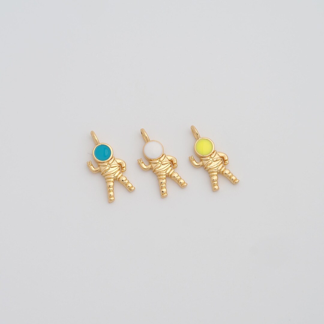 Gold Enamel Astronaut Charms 18K Gold Filled Spaceman Pendant for DIY ...