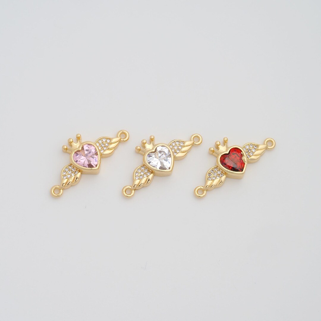 Gold Heart Crown Connectors 18K Gold Filled Angel Wings Connectors for ...