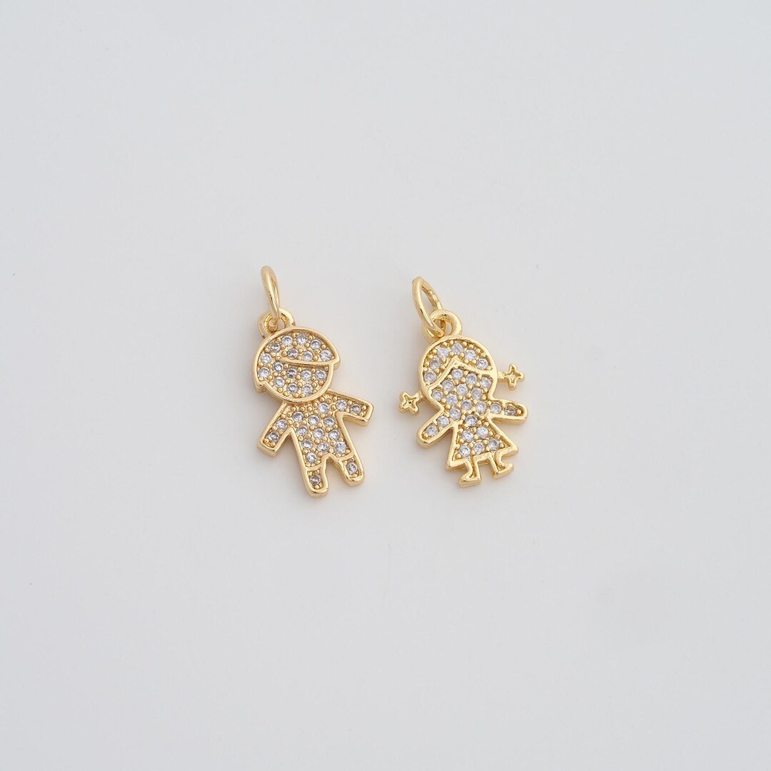 Gold Couple Charms 18K Gold Filled Boy Girl Pendant for DIY Bracelet ...