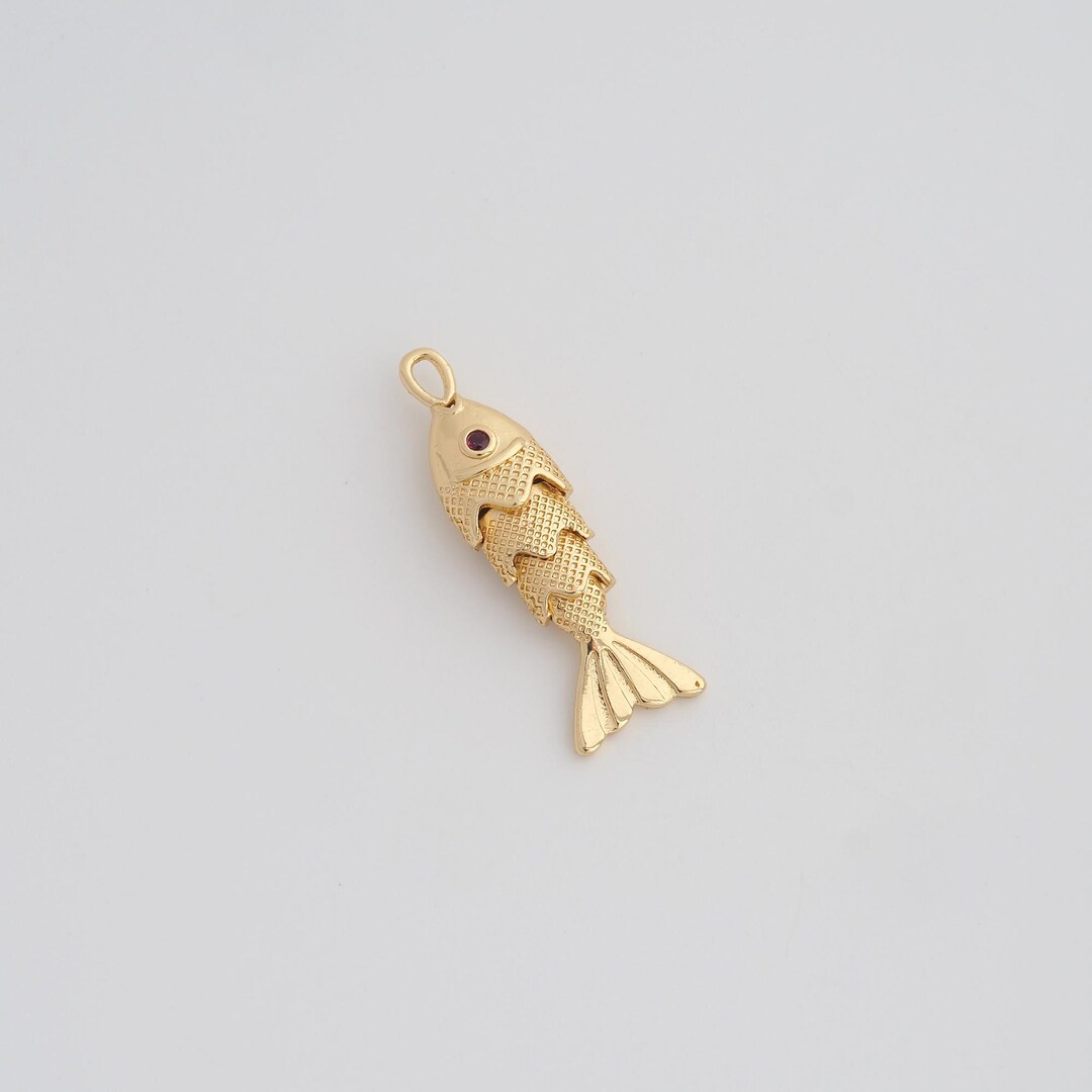 Gold Movable 3D Articulated Fish Charms 18K Gold Filled Fish Pendant ...
