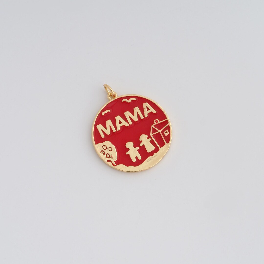 Gold Enamel MAMA Charms 18K Gold Filled Round Letter Pendant for DIY ...
