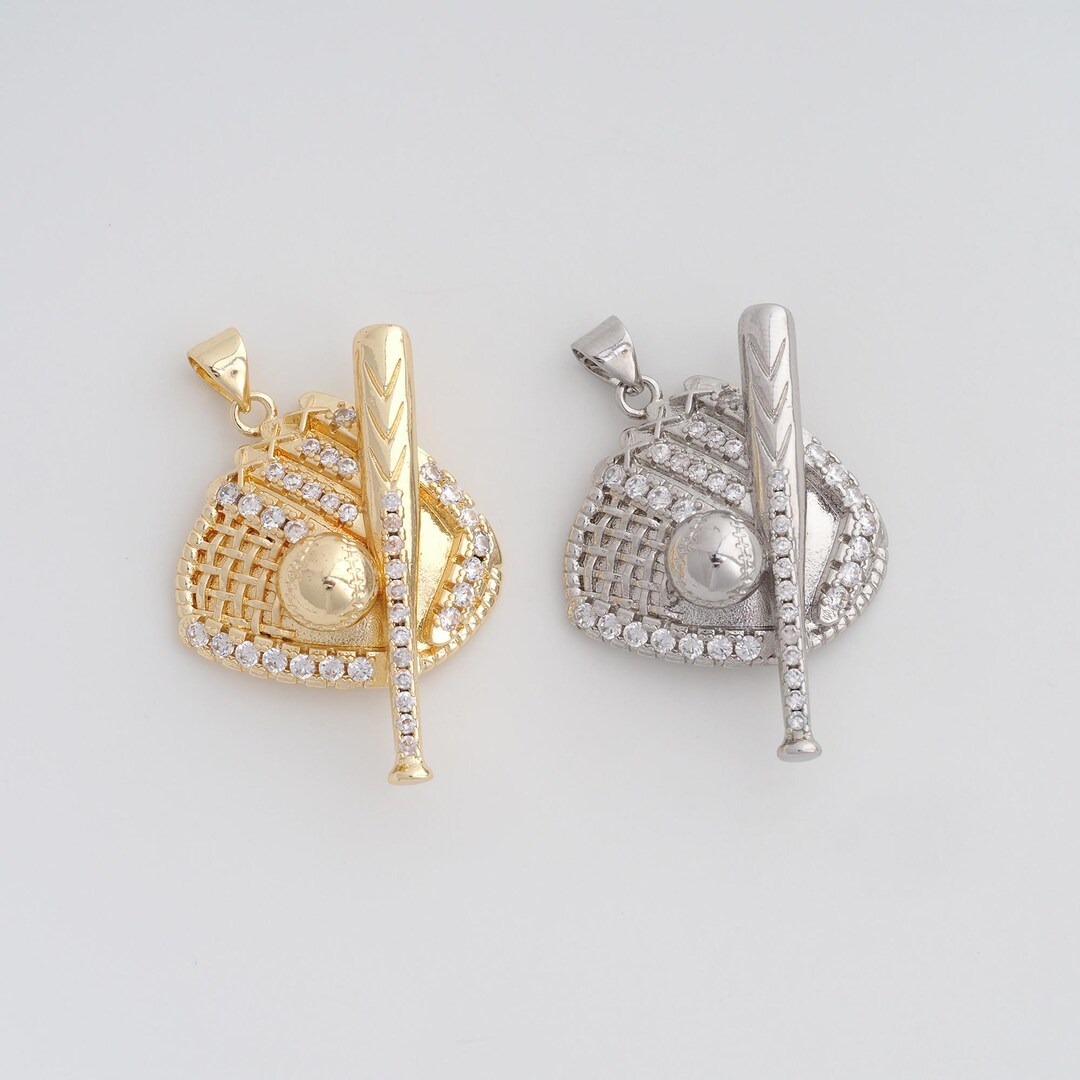 Gold Baseball Bat Charms 18K Gold Filled Baseball Glove Pendant for DIY ...