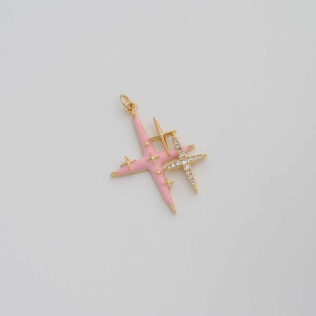 Gold Enamel Four Pointed Star Charms 18K Gold Filled Starburst Pendant ...
