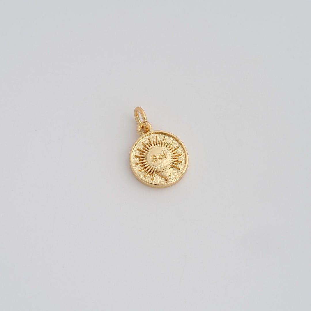 Gold Sol Charms 18K Gold Filled Round Disc Pendant for DIY Bracelet ...