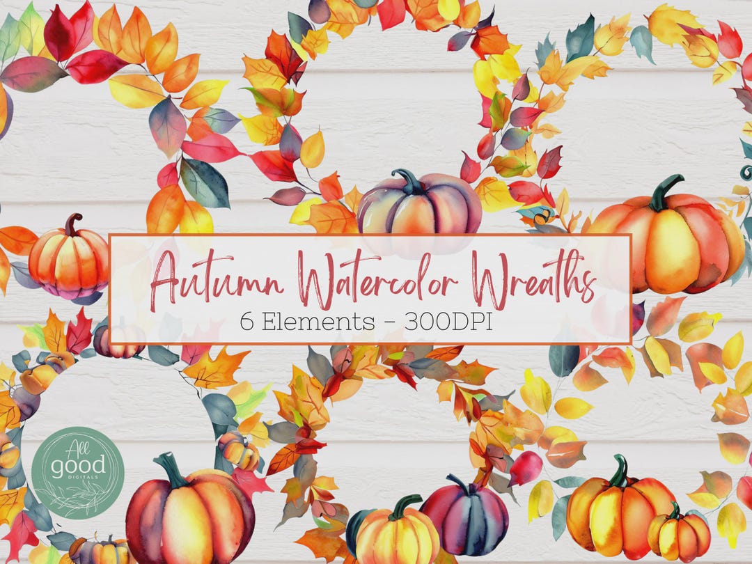 Watercolor Fall Decor Clipart | Bright & Vibrant Autumn Watercolor in ...