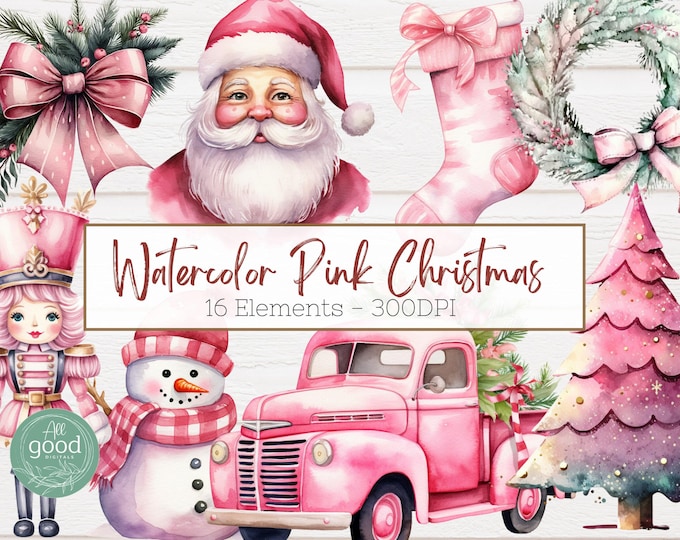 Pink Winter Clipart Png Bundle, Pink Christmas Png, Watercolor Winter ...