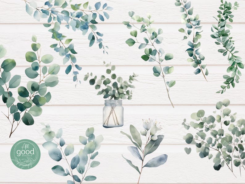 Watercolor Greenery | Eucalyptus Clipart | Greenery Clipart | Green ...