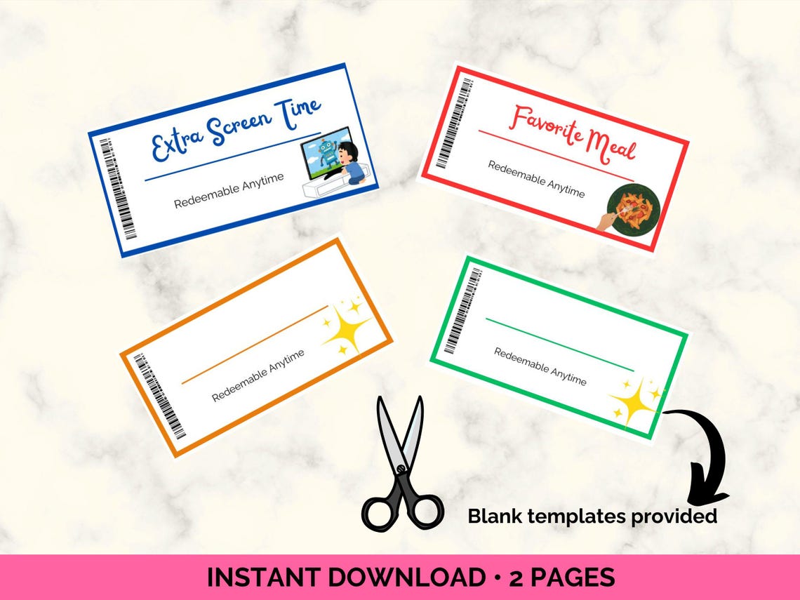 Kids Reward Coupons, Printable Reward Coupons for Kids, Behavior ...
