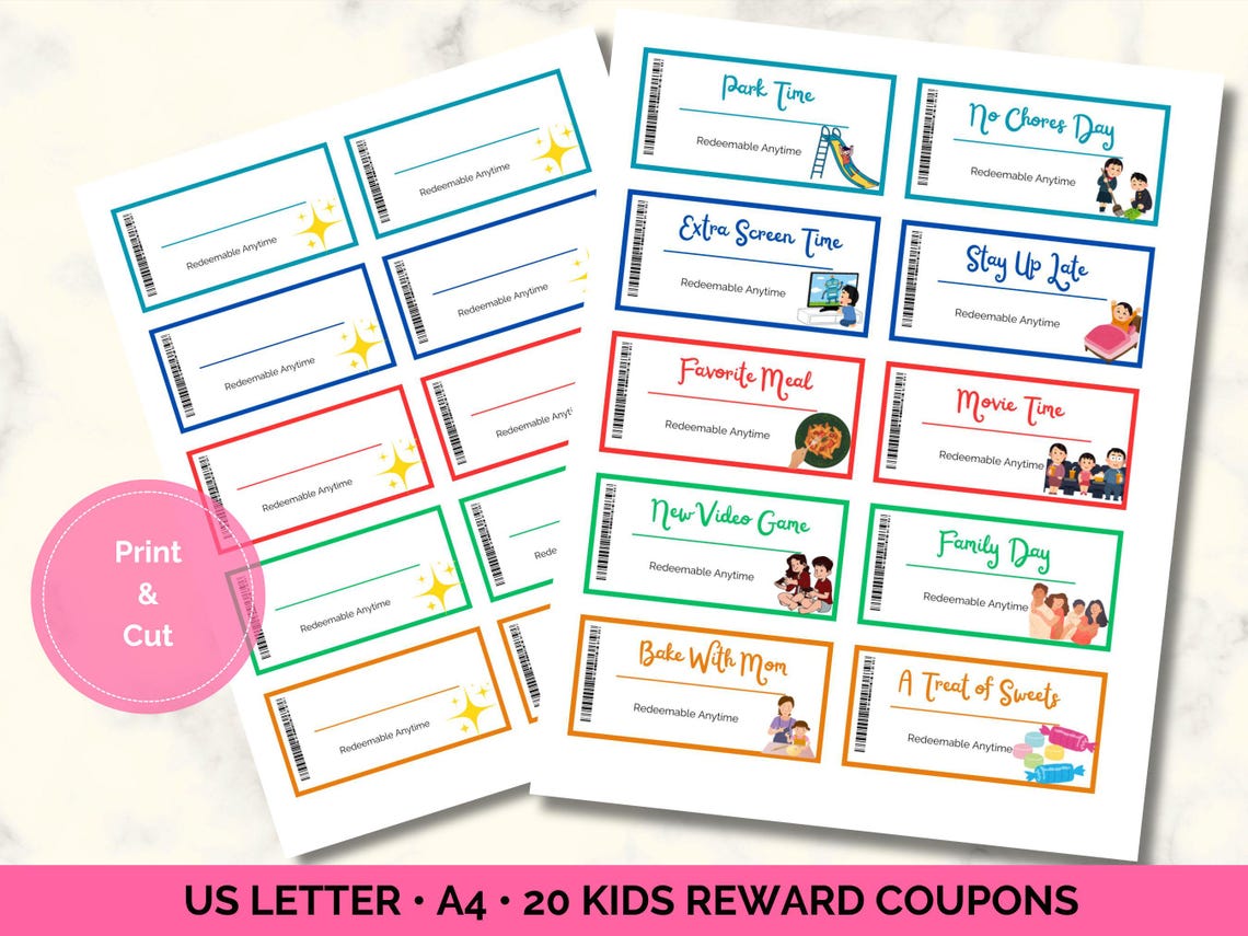 Kids Reward Coupons, Printable Reward Coupons for Kids, Behavior ...