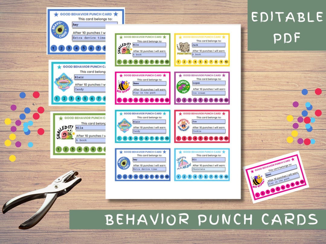Good Behaviour Punch Cards, Reward Cards for Kids ,punch Cards for Kids ...