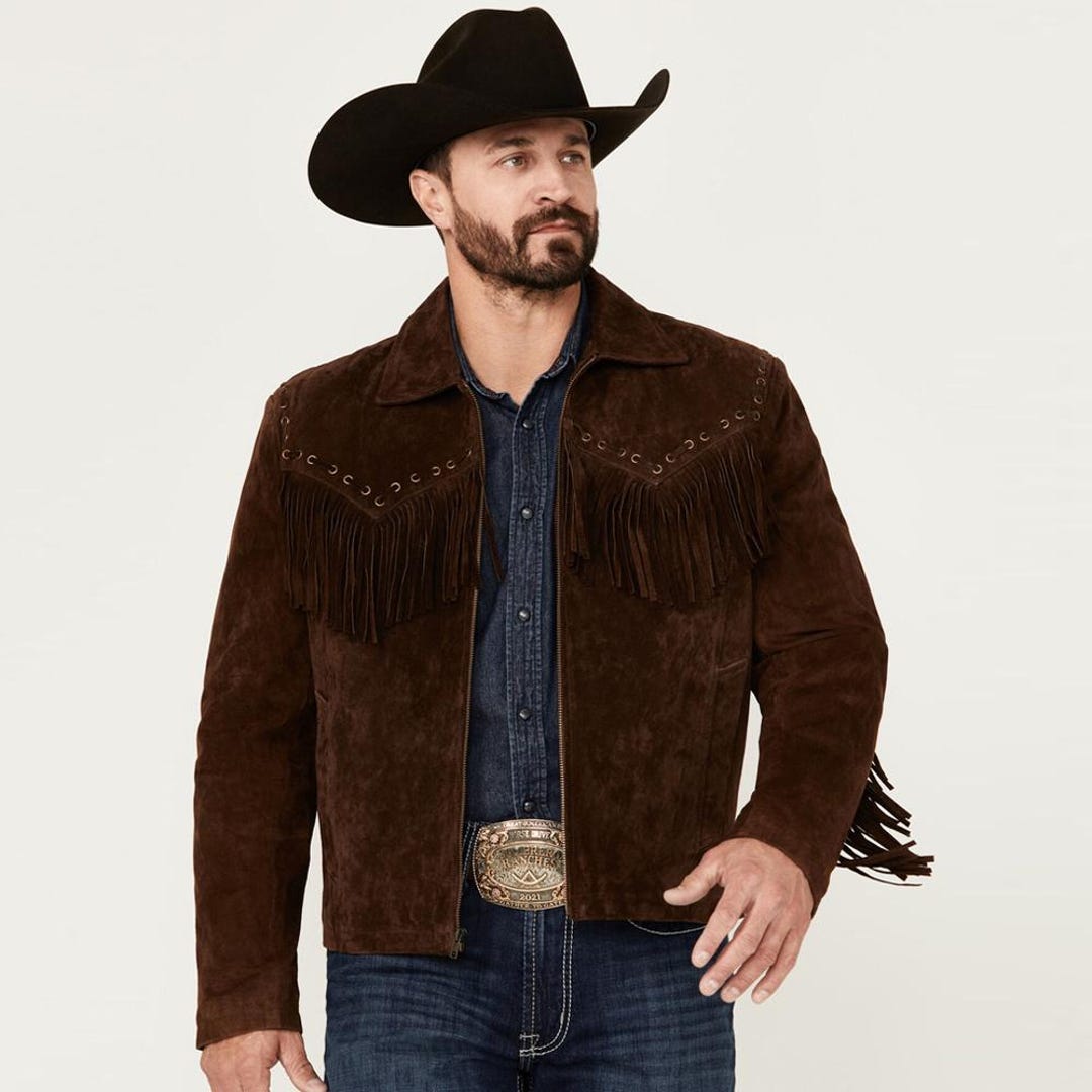Men's Suede Cowboy Jacket: Traditional Western Fringe Leather Coat - Etsy