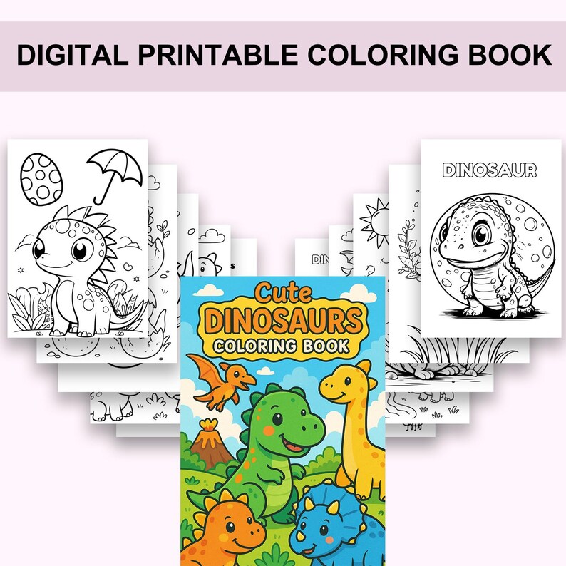 Cute Dinosaurs Digital Coloring Book – Printable Fun for Kids! - Etsy